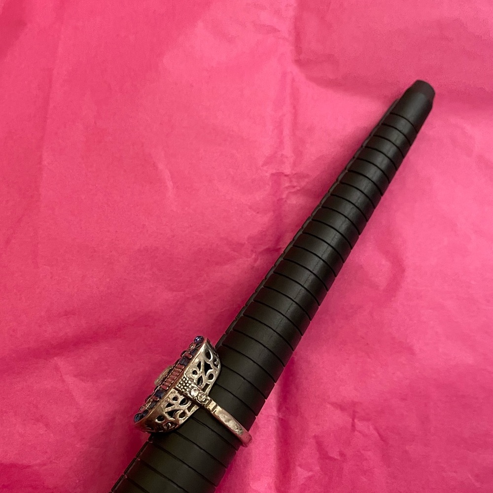 Safire And Rhinestone Silver Dipped Ring Very Big Sta… - Gem